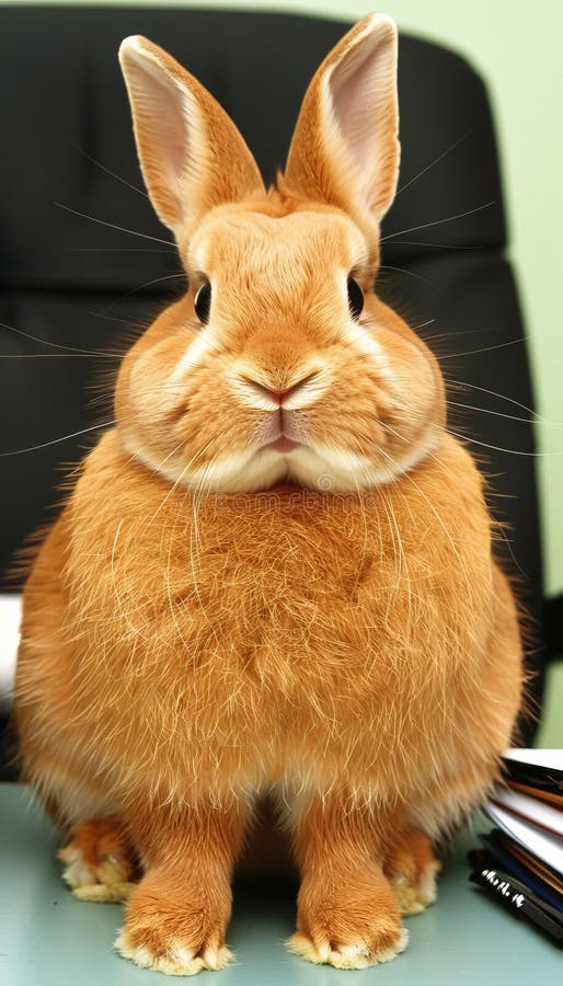 Portrait of an Adorable Red Fluffy Rabbit, Relaxing Contentedly on an ...