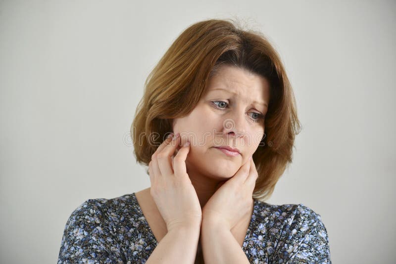 Portrait of Adult Sad Female on Light Background Stock Photo - Image of ...