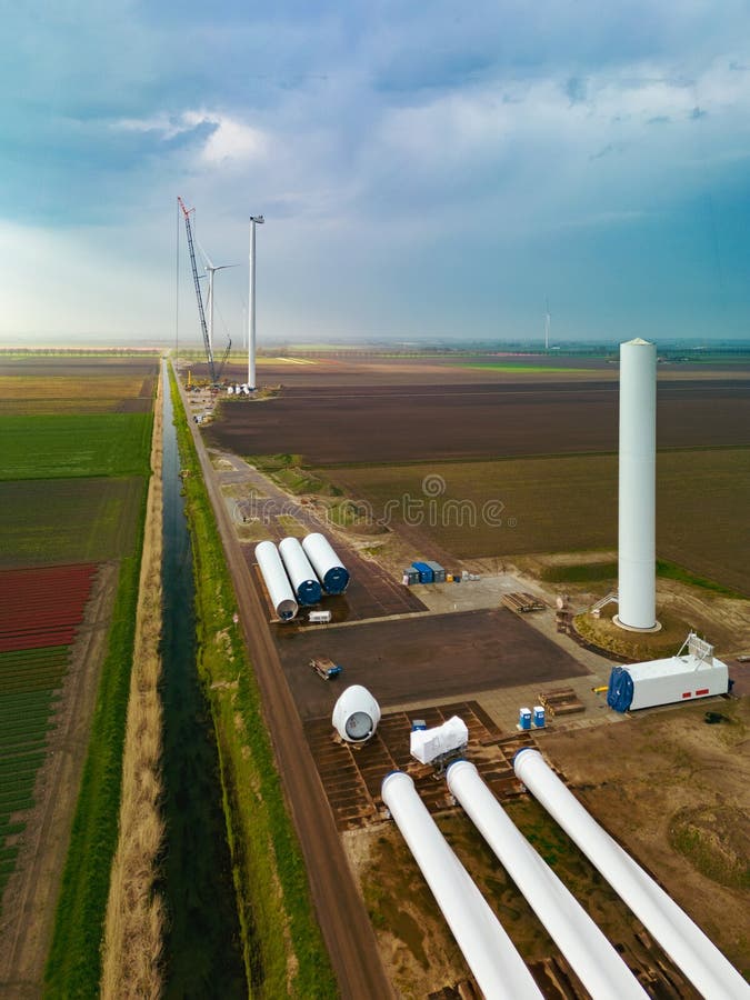 Portrait Aerial of a Windmill Construction Site in the Middle of ...