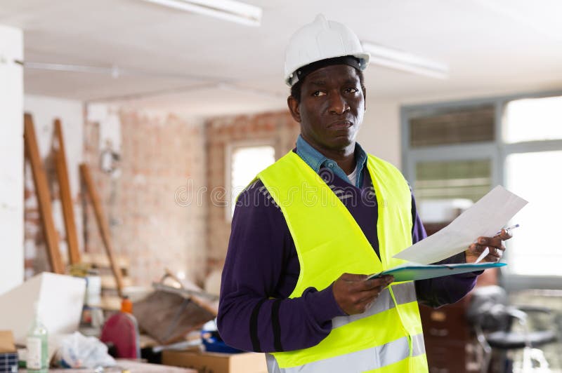 Portrait of Man Builder with Project Documentation Stock Photo - Image ...