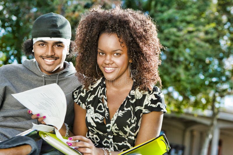 Portrait of African American Students Studying on College Campus Stock ...
