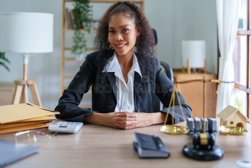 Portrait Of African Americans Female Lawyer At Work At Office Her Stock