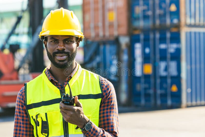 Portrait African Black Male Engineer Staff Worker Foreman at Container ...