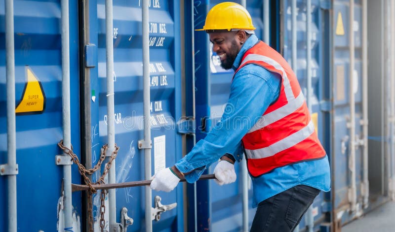 Portrait of African Engineer or Foreman Wears PPE Checking Container ...