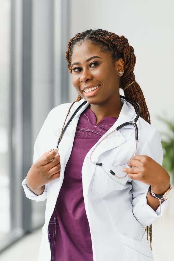 Portrait of African Female Doctor at Workplace. Stock Image - Image of ...