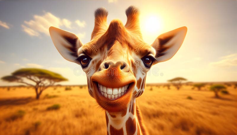 Portrait of an African Giraffe Smiling Broadly, Showing All Its Teeth ...