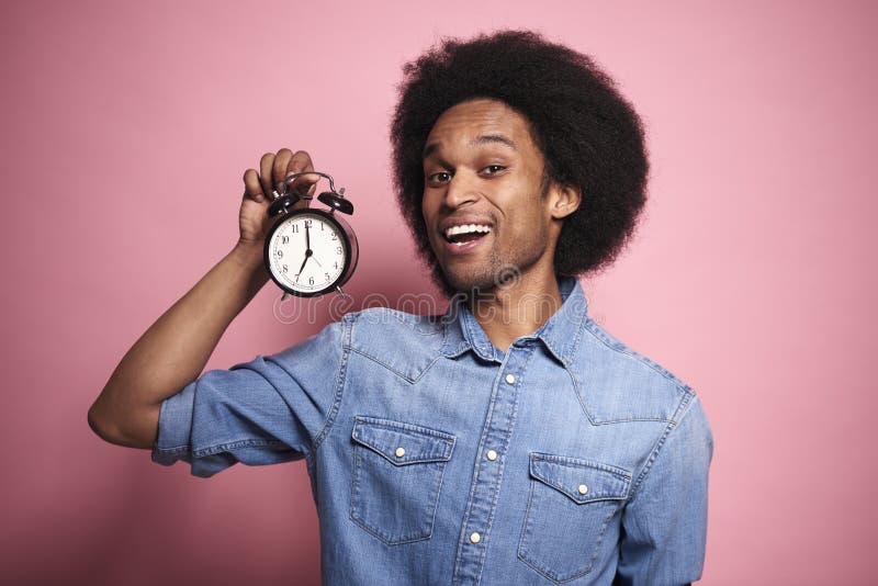 Portrait of African Man with an Alarm Clock in Hand Stock Image - Image ...