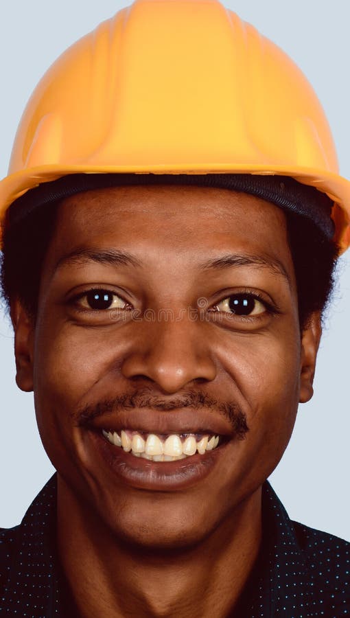 Portrait of Afro American Architect in Hard Hat Stock Image - Image of ...