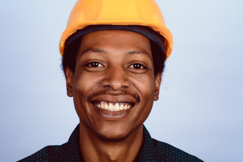 Portrait of Afro American Architect in Hard Hat Stock Image - Image of ...