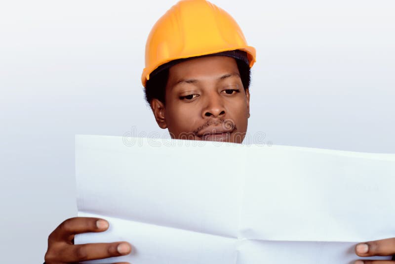 Portrait of Afro American Architect in Hard Hat Stock Image - Image of ...