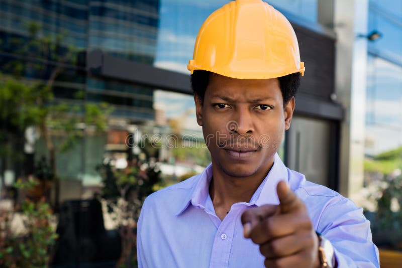 Portrait of Afro American Architect in Hard Hat Stock Photo - Image of ...