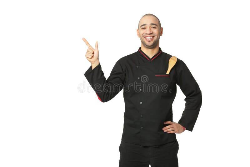 Portrait of Afro American Professional Cook Presenting - Isolate Stock ...
