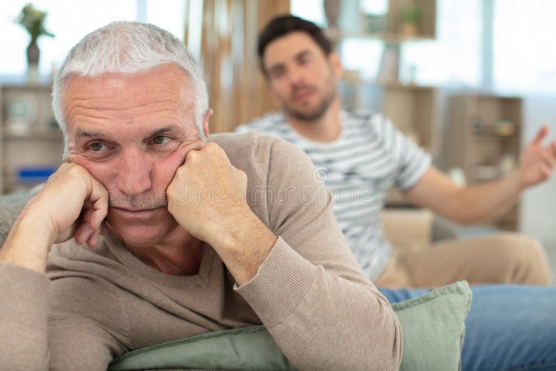 Portrait Aging Grieving Man with Son Stock Image - Image of darkhaired ...