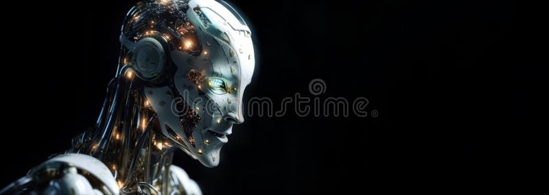 Portrait of AI Robot on Black Background. Generative AI Stock ...