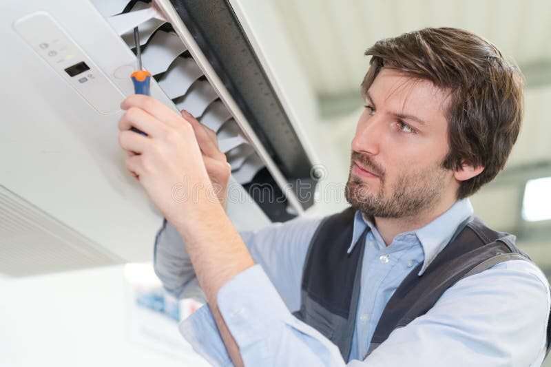 Portrait Air Conditioning Technician Stock Photo - Image of maintenance ...