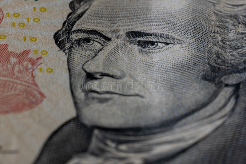 Portrait of Alexander Hamilton on a Ten Dollar Bill Stock Image - Image ...