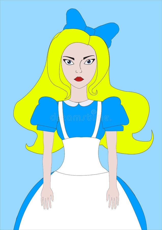 Portrait of an Alice in a Blue Dress on a Blue Background Stock Vector ...