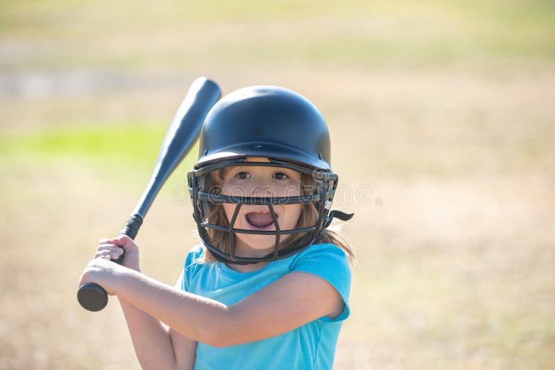 Portrait of Amazed Baseball Player Wearing Helmet and Hold Baseball Bat ...