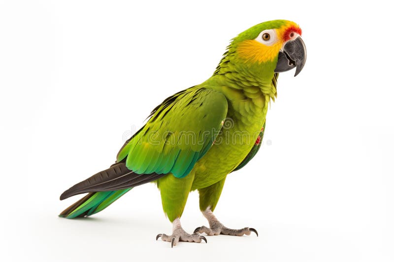 Portrait of Amazon Parrot Isolated on a White Background. Side View ...