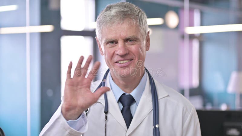 Portrait of Ambitious Middle Aged Doctor Talking and Waving Stock Image ...