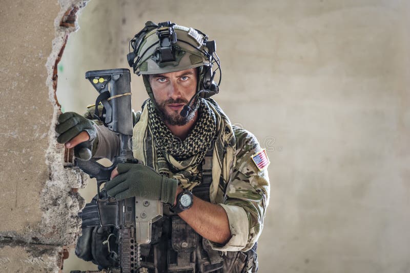 Portrait of American Soldier Stock Photo - Image of helmet, armed: 47051804