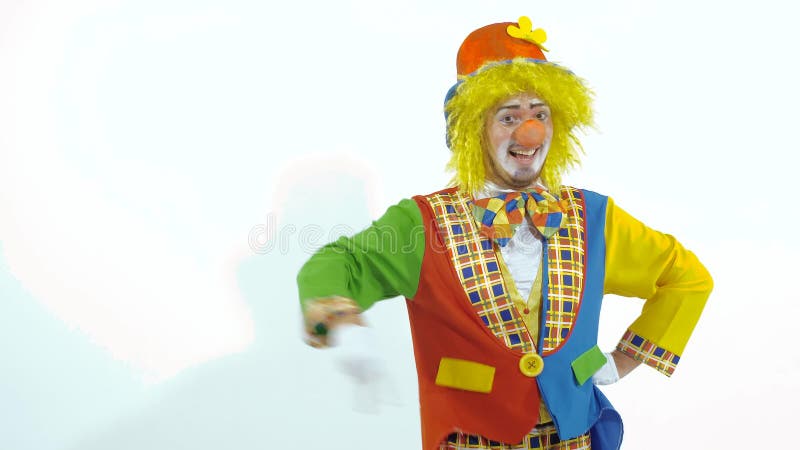 Portrait of Amusing Colorfully Dressed Clown Counting on His Fingers ...