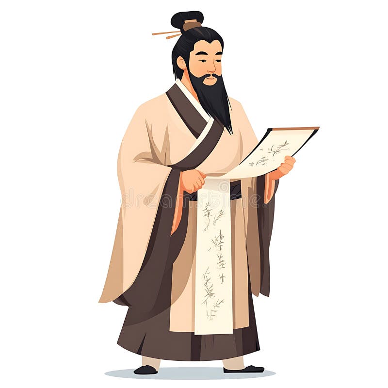 Portrait of an Ancient Chinese Scholar Reading a Scroll Stock ...
