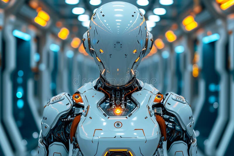 Portrait of Android on Blue Background Close-up, Front View. Stock ...