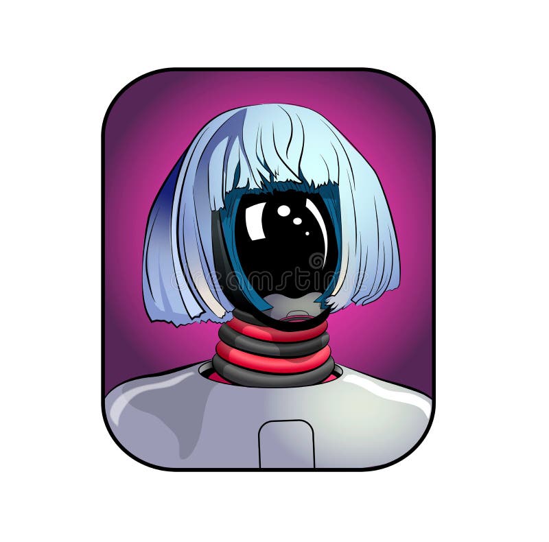 Portrait of an Android in a Female Wig with a Glass Face Stock Vector ...
