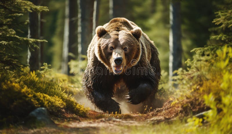 Portrait of an Angry Brown Bear in a Forest Stock Illustration ...