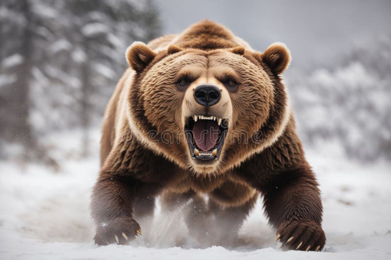 Portrait of Angry Brown Bear, Wildlife Scene. Stock Illustration ...