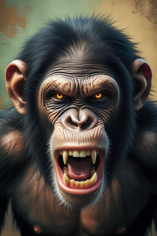 Portrait of Angry Chimpanzee Stock Illustration - Illustration of ...