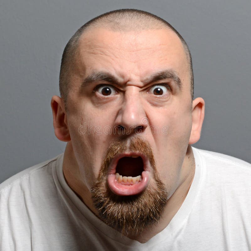Portrait of Angry Man Screaming Against Red Background Stock Photo ...