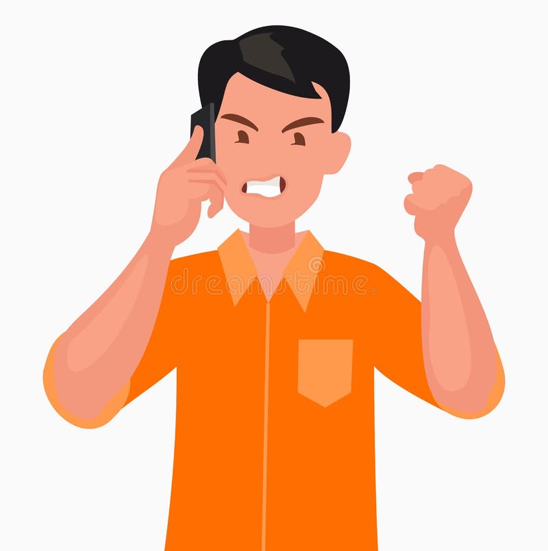 Portrait of an Angry Man Talking on a Mobile Phone Stock Illustration ...