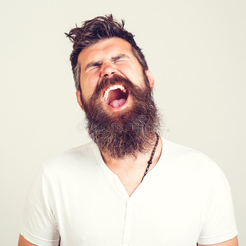 Bearded Crazy Man Confused Face. Angry Man with Beard with Emotion, on ...