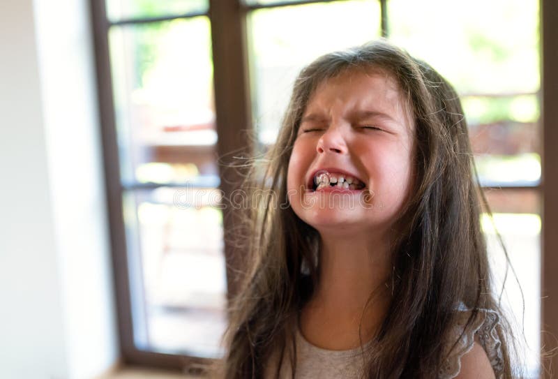 Portrait of Angry Small Girl Indoors, Crying. Stock Image - Image of ...
