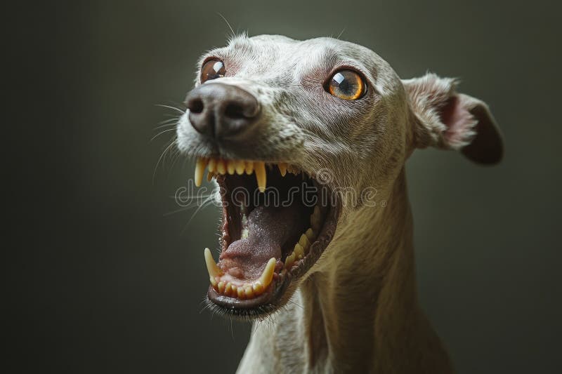Portrait of an Angry Whippet Dog Showing Teeth on Dark Background Stock ...
