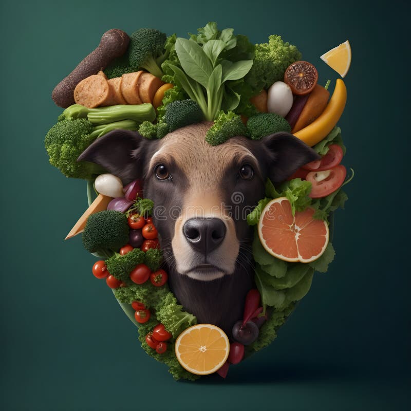 Portrait of an Animal with Fruits and Vegetables Stock Illustration ...