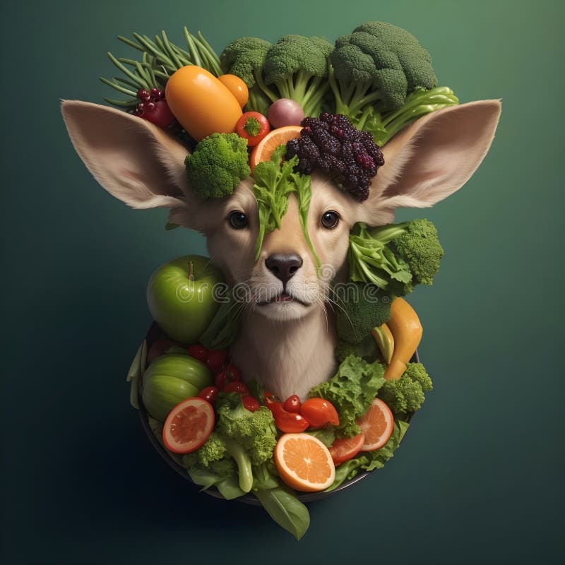 Portrait of an Animal with Fruits and Vegetables Stock Illustration ...