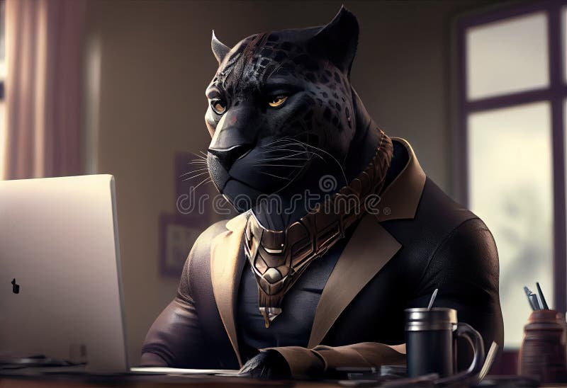 Portrait of an Anthropomorphic Black Panther As a Developer in the ...