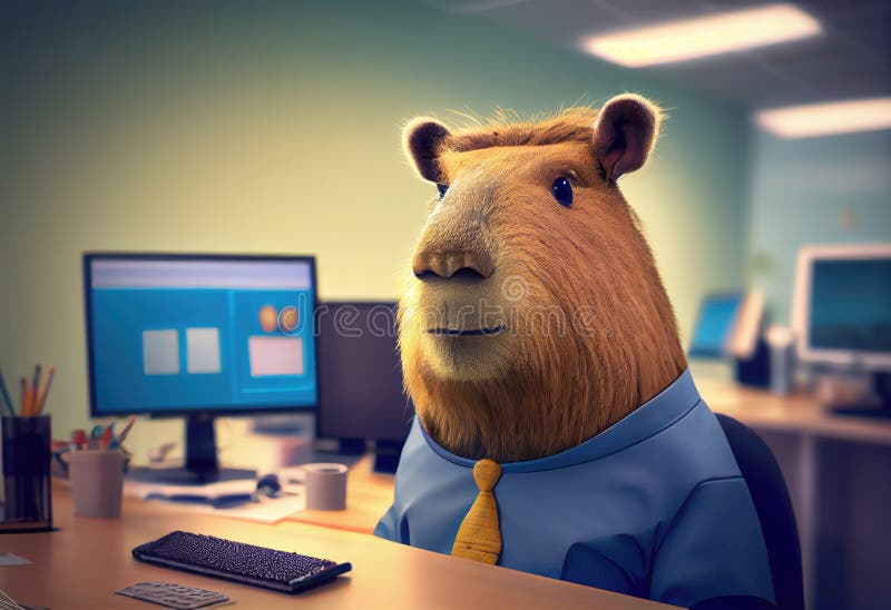 Portrait of an Anthropomorphic Capybara As a Developer in the Office ...