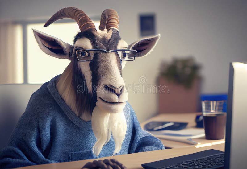 Anthropomorphic Goat Dressed in Posh Suit and Tie Sitting in Its Office ...
