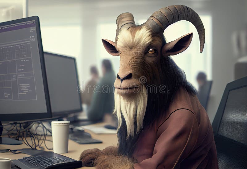 Anthropomorphic Goat Dressed in Posh Suit and Tie Sitting in Its Office ...