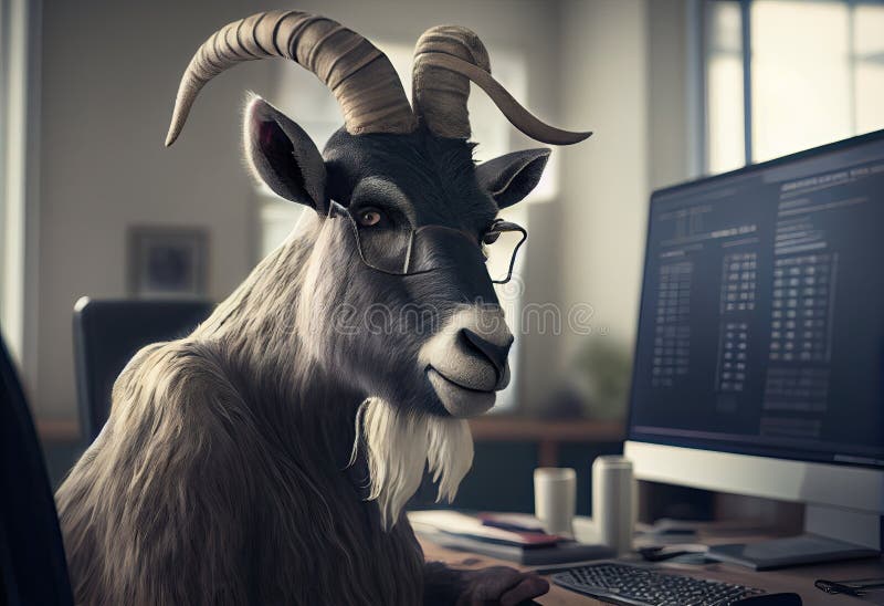 Anthropomorphic Goat Dressed in Posh Suit and Tie Sitting in Its Office ...
