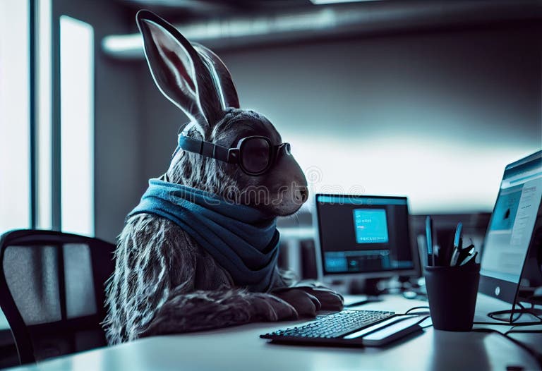 Portrait of an Anthropomorphic Rabbit As a Developer in the Office ...