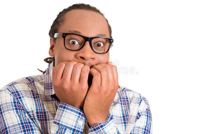 Portrait of an Anxious Man Biting His Nails Fingers Freaking Out Stock ...