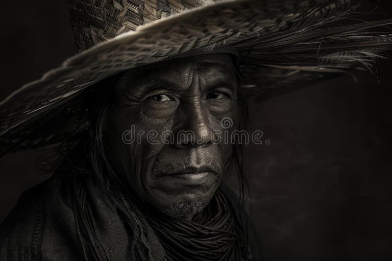 Portrait of an Apache Warrior Wearing a Traditional Hat in Intense ...