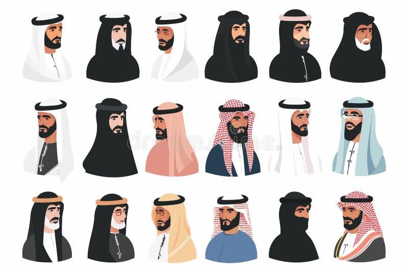 Portrait of Arabic Men with Different Hair Set Isolated Stock Vector ...