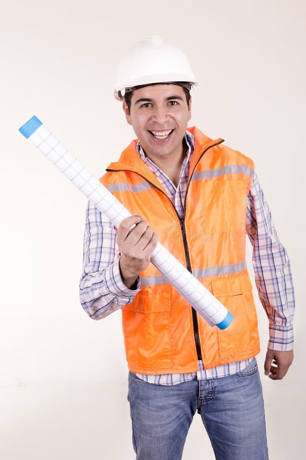 Portrait of Architect with Blueprints Stock Image - Image of adult ...