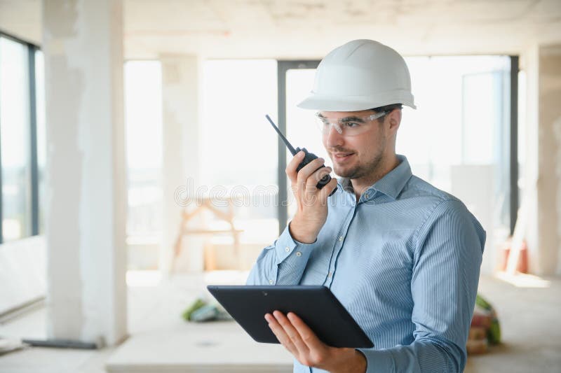Portrait of an Architect Builder, Professional Foreman at Work Stock ...